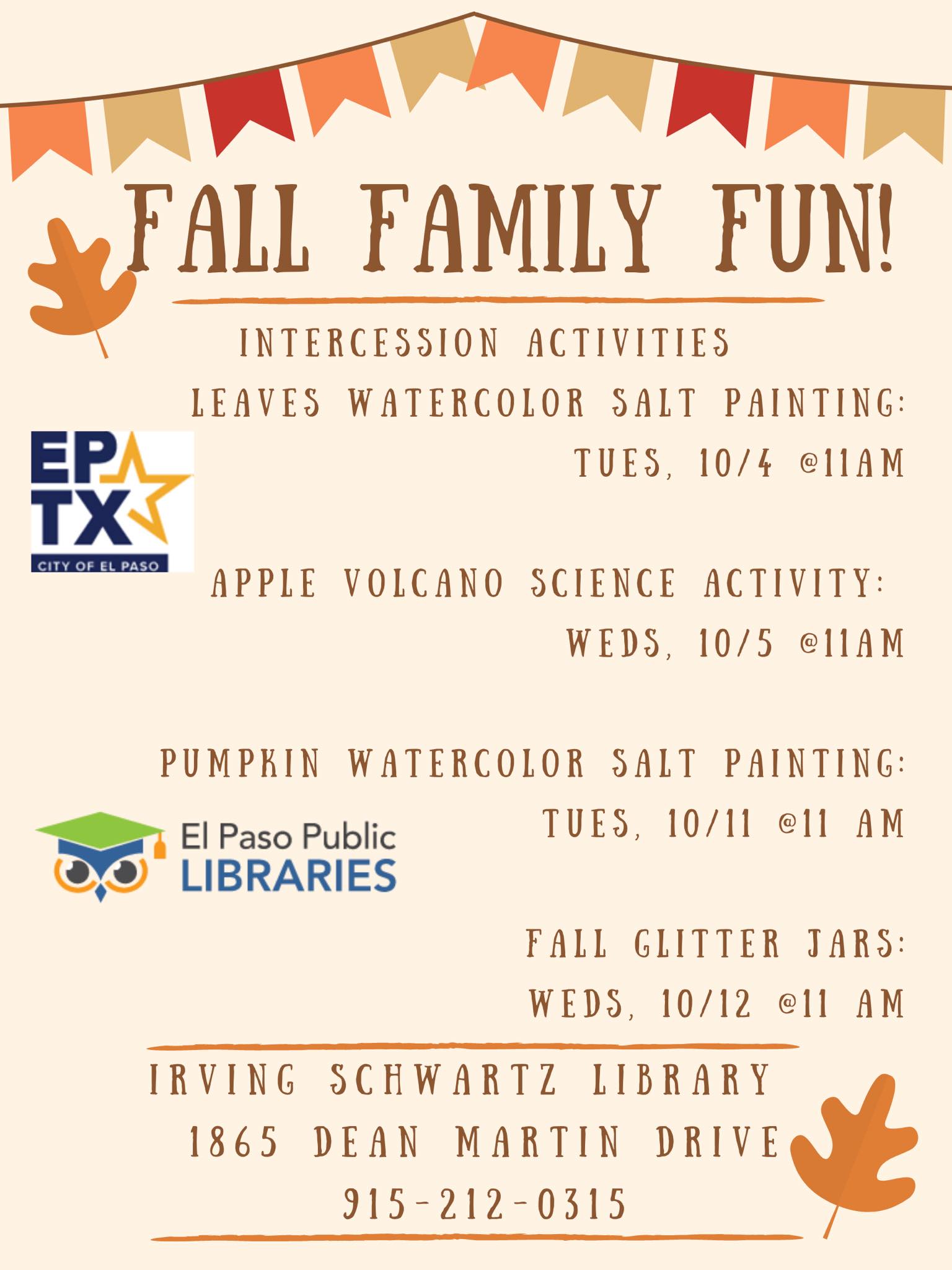 Fall Family Fun! Intersession Activities at Irving Schwartz Library