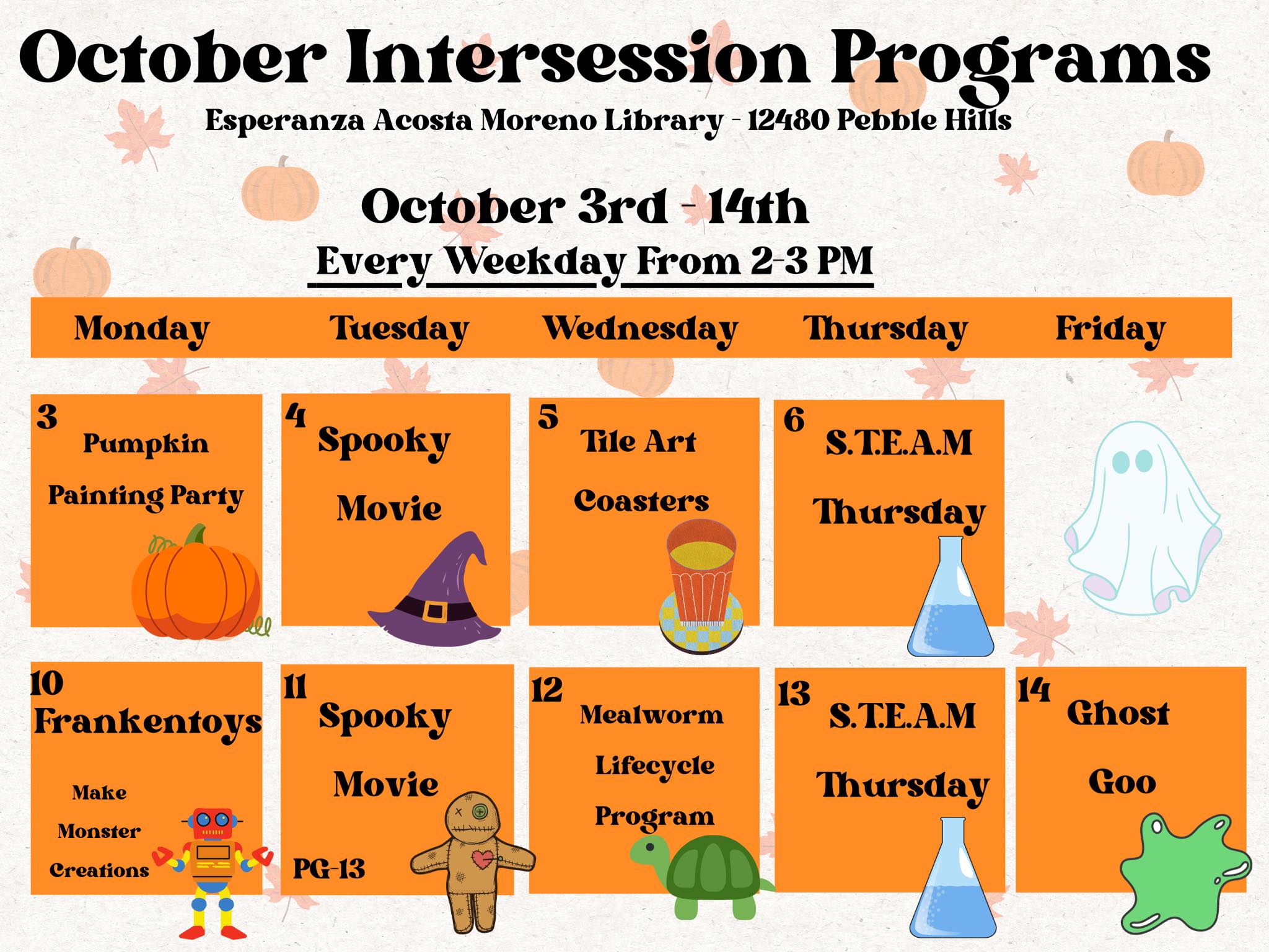 October Intersession Programs at Esperanza Acosta Moreno Library