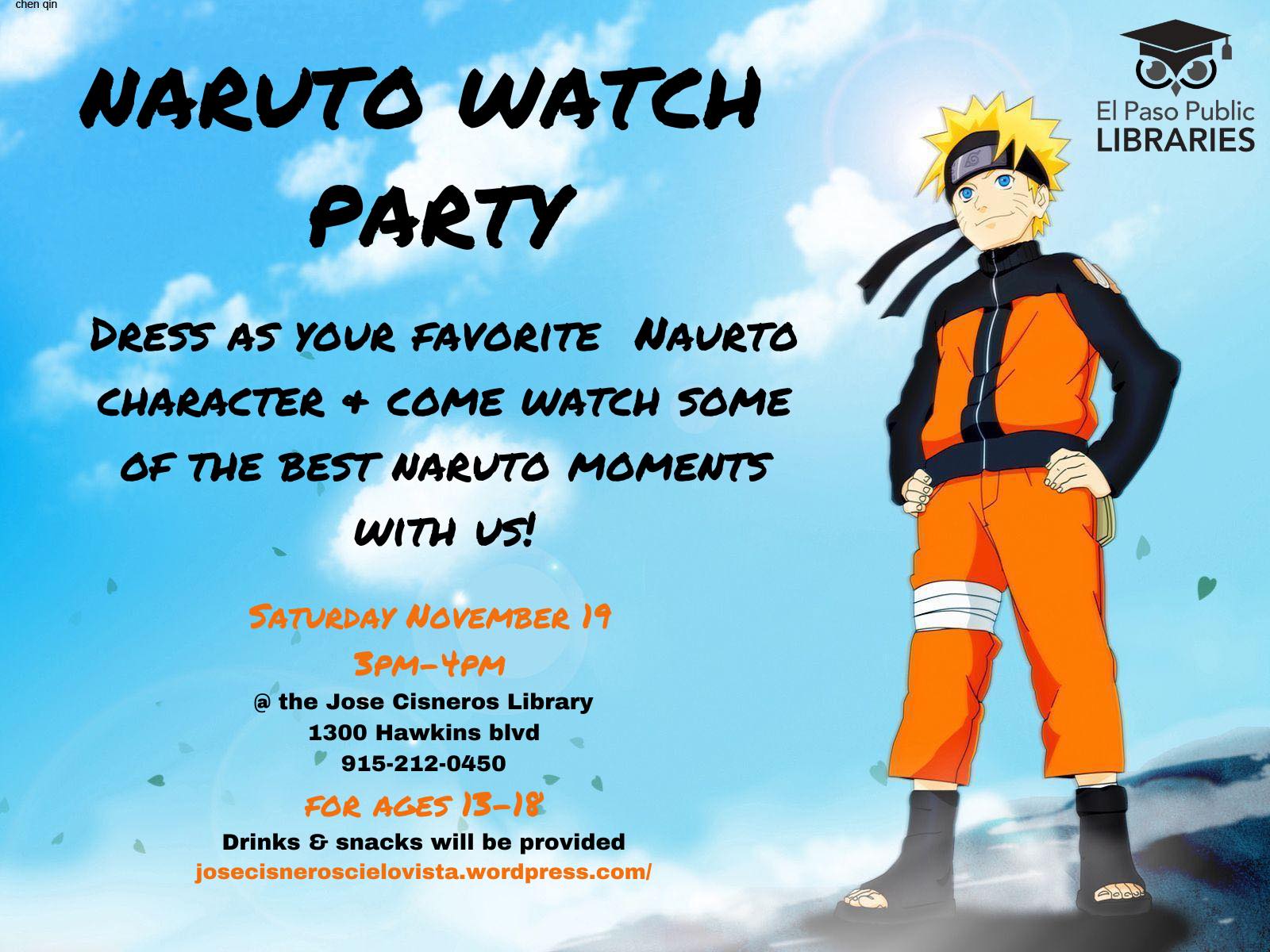 Naruto Watch Party at José Cisneros Cielo Vista Library