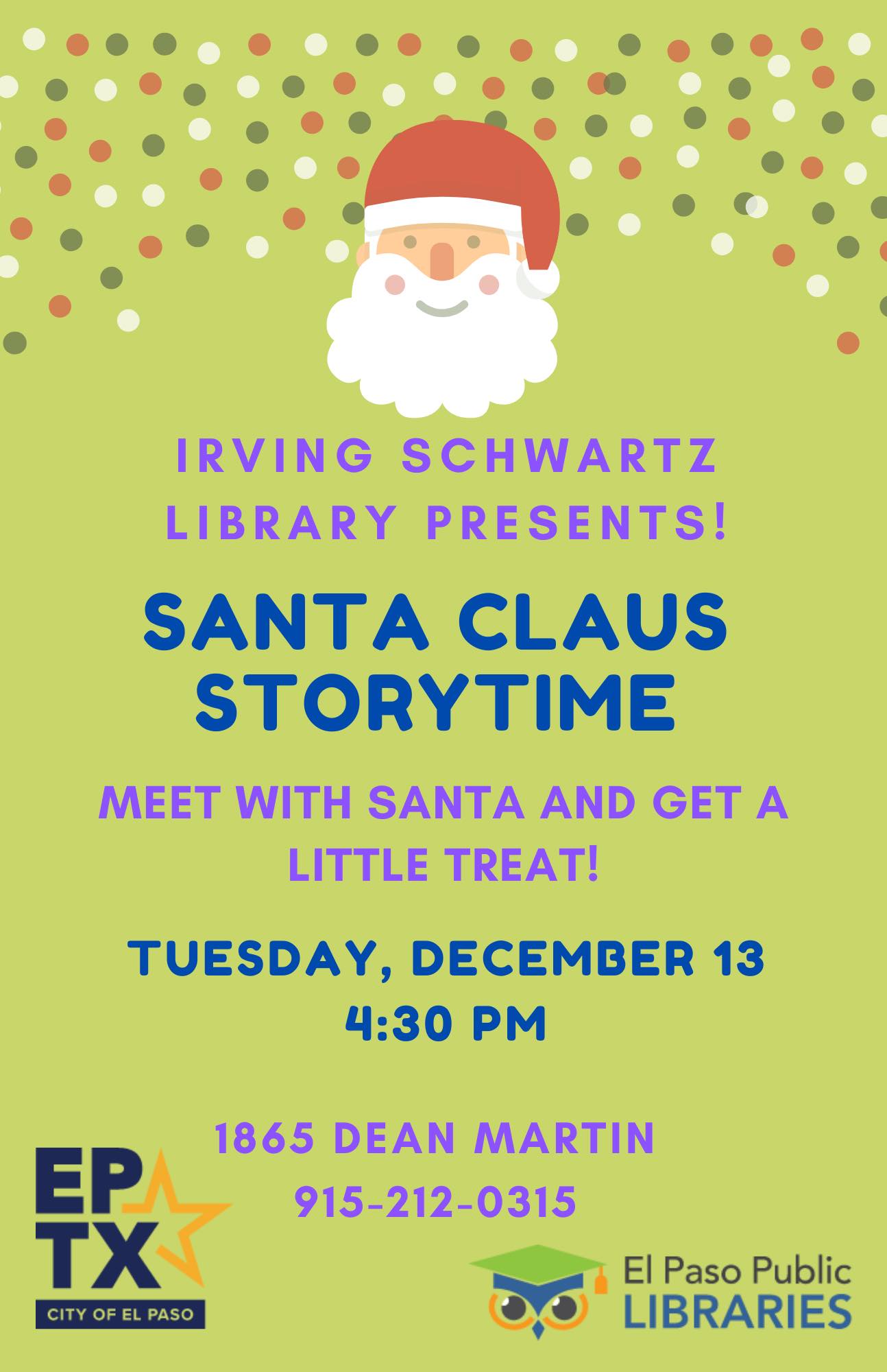 Santa Claus Storytime at Irving Schwartz Library - EPStuff