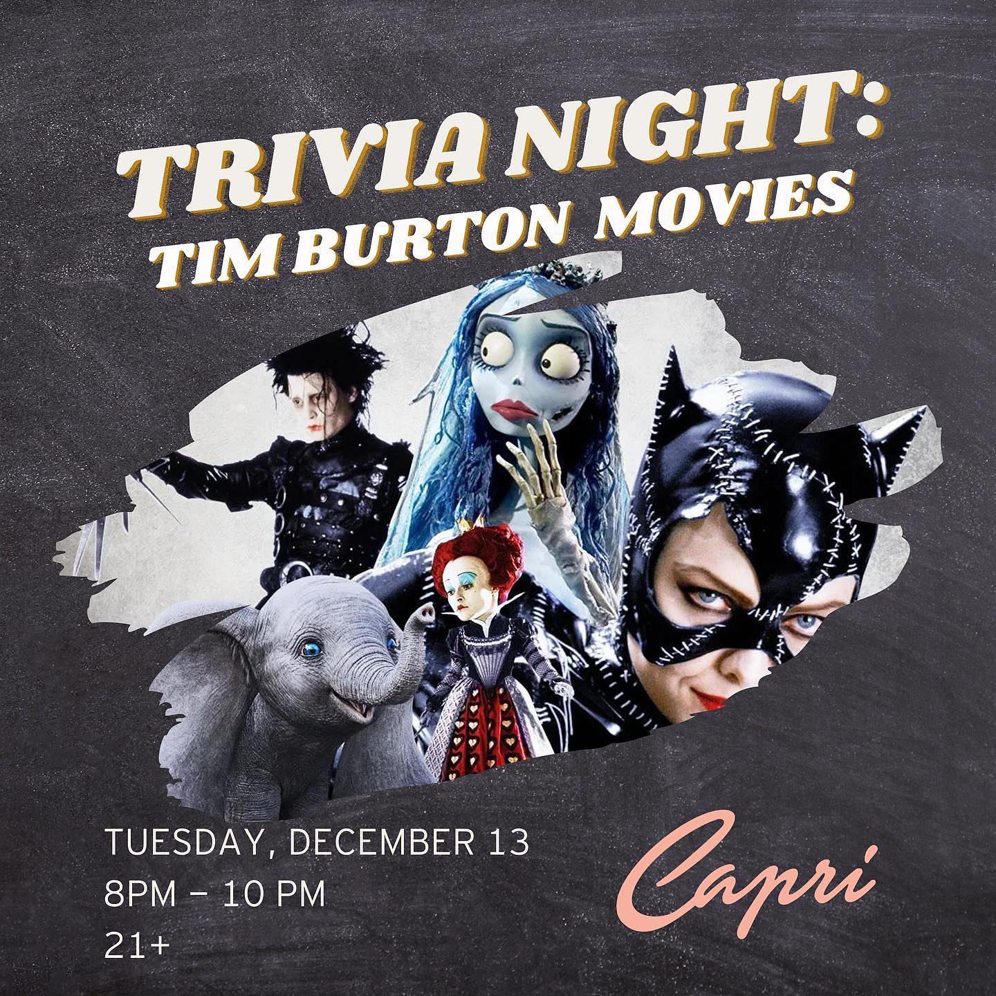 Trivia Night: Tim Burton Movies at Capri in El Paso - EPStuff