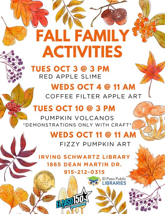 Fall Family Activities at Irving Schwartz Library - EPStuff