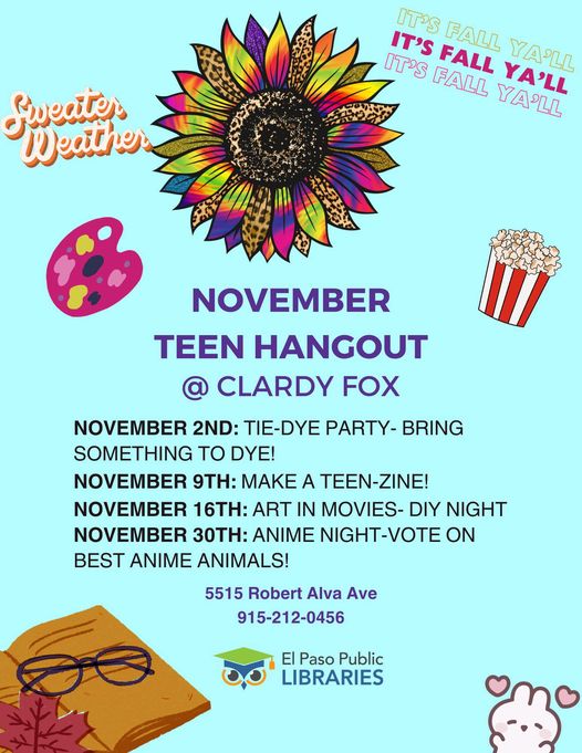 November Teen Hangout at Clardy Fox Library - EPStuff