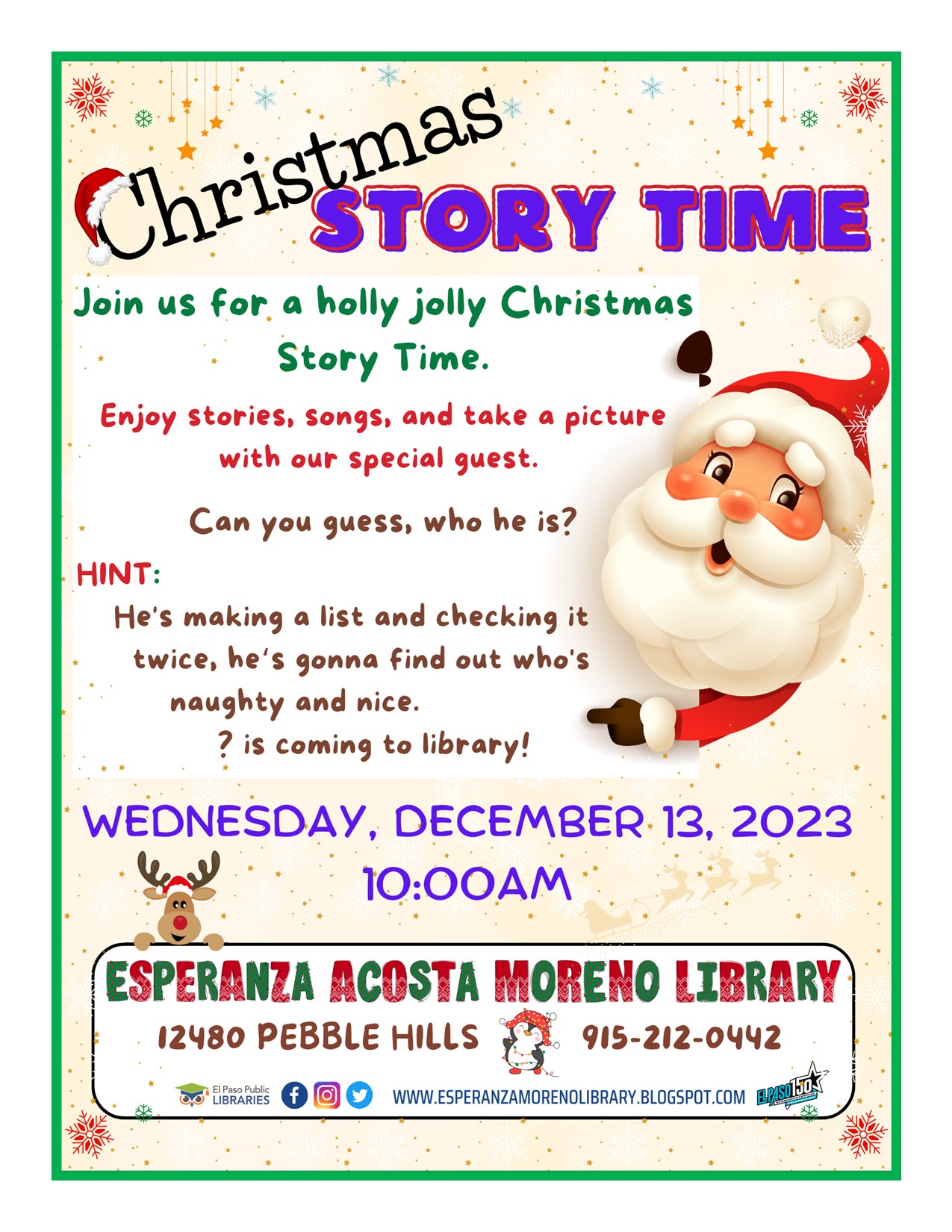 Christmas Story Time at Esperanza Acosta Moreno Library