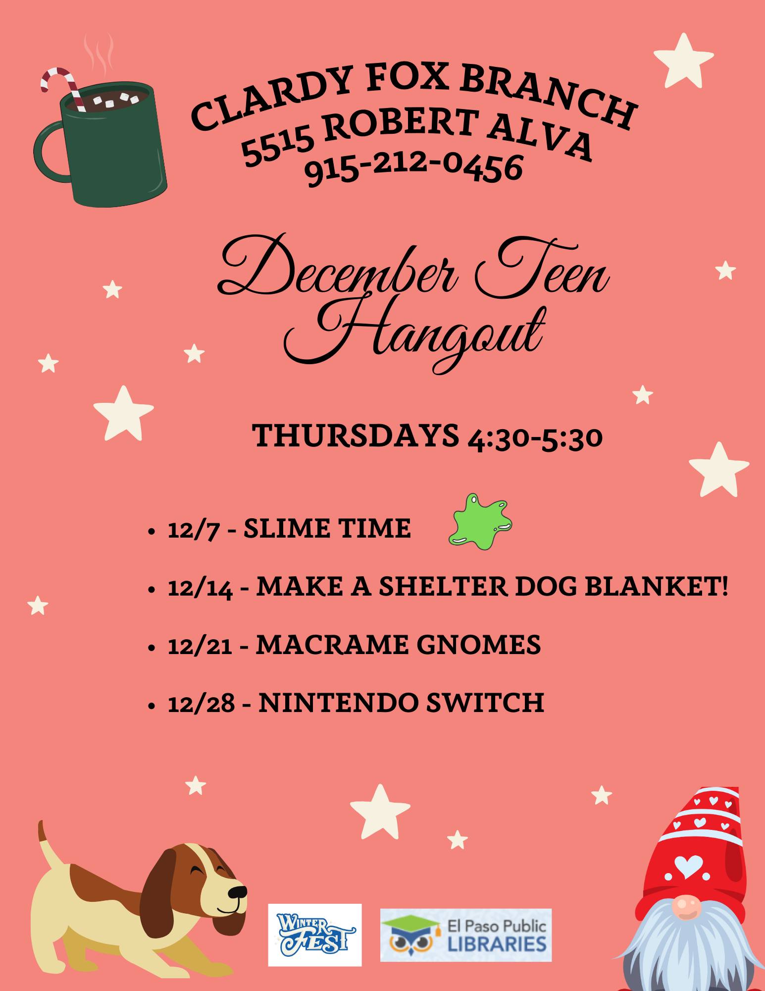 December Teen Hangout at Clardy Fox Library - EPStuff