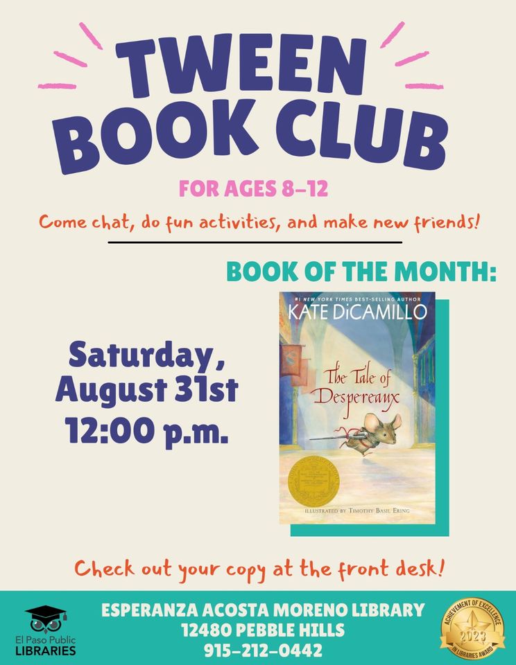 Tween Book Club at Esperanza Acosta Moreno Library