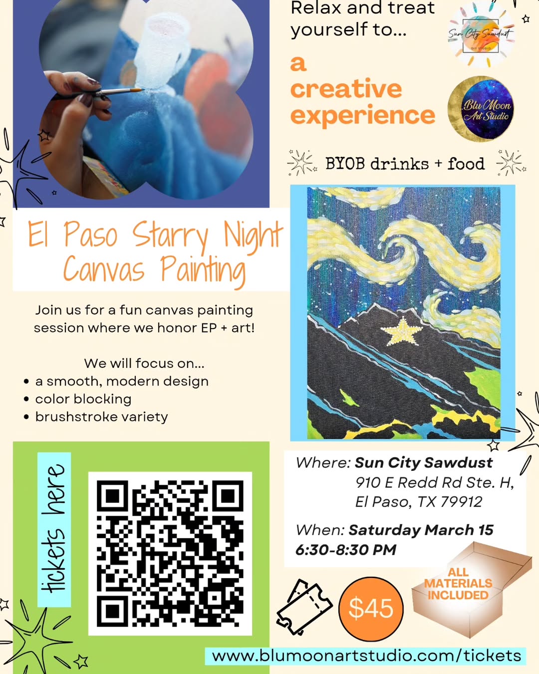 Starry Night Canvas Painting at Sun City Sawdust DIY Studio - EPStuff